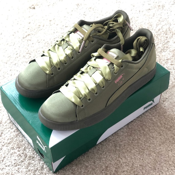 Puma | Shoes | Nib Puma Satin Olive Green Sneakers | Poshmark